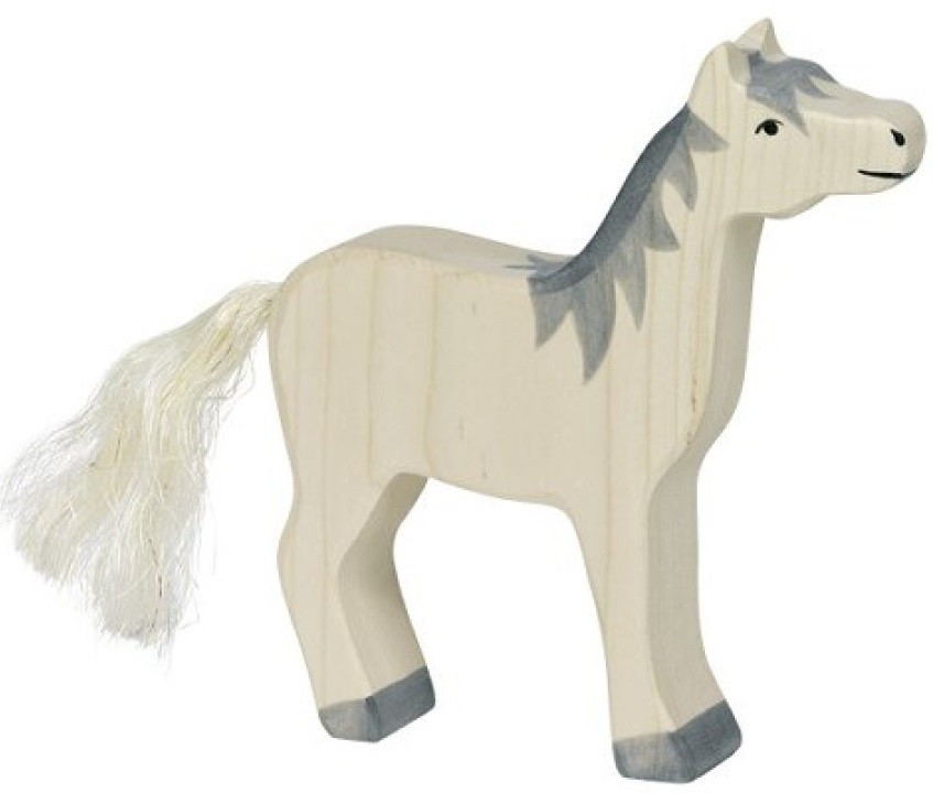 Figurină din lemn Holztiger - Cal cu cap drept și coamă gri | Ozone.ro