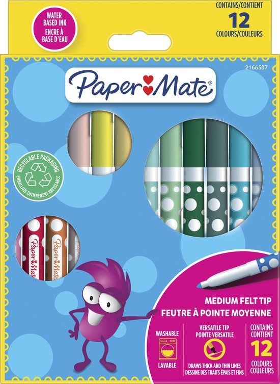 Markere Paper Mate - Kids Colouring, 12 culori | Ozone.ro