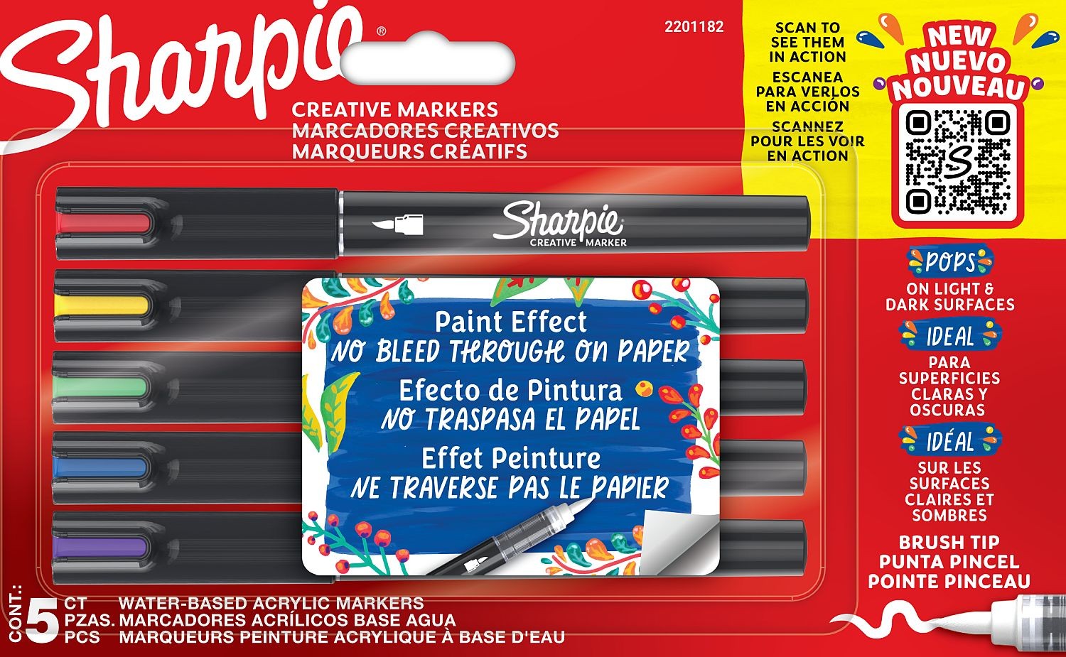 Set marker cu pensulă Sharpie Acrylic - 5 culori, blister | Ozone.ro
