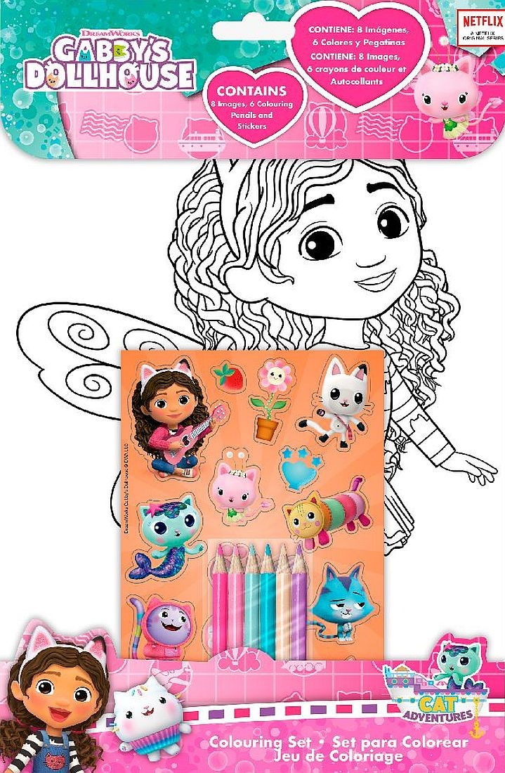 Set de colorat Kids Licensing - Gabby's Dollhouse, cu stickere | Ozone.ro
