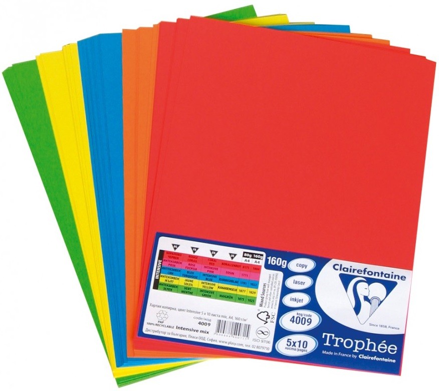 Carton colorat de copiere Clairefontaine - A4, 50 de foi, culori ...