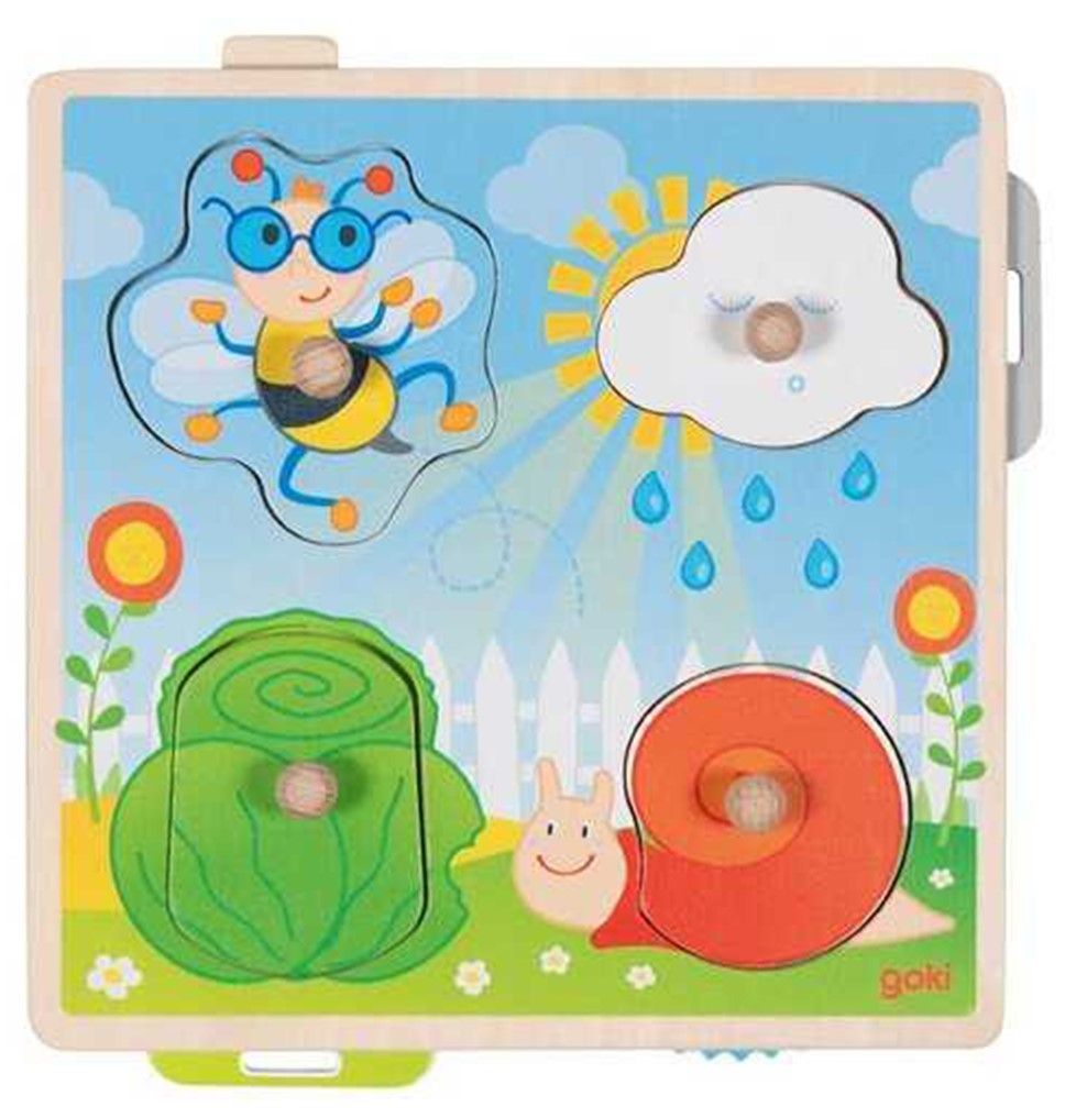 Puzzle din lemn Goki - Grădina, cu poze ascunse | Ozone.ro