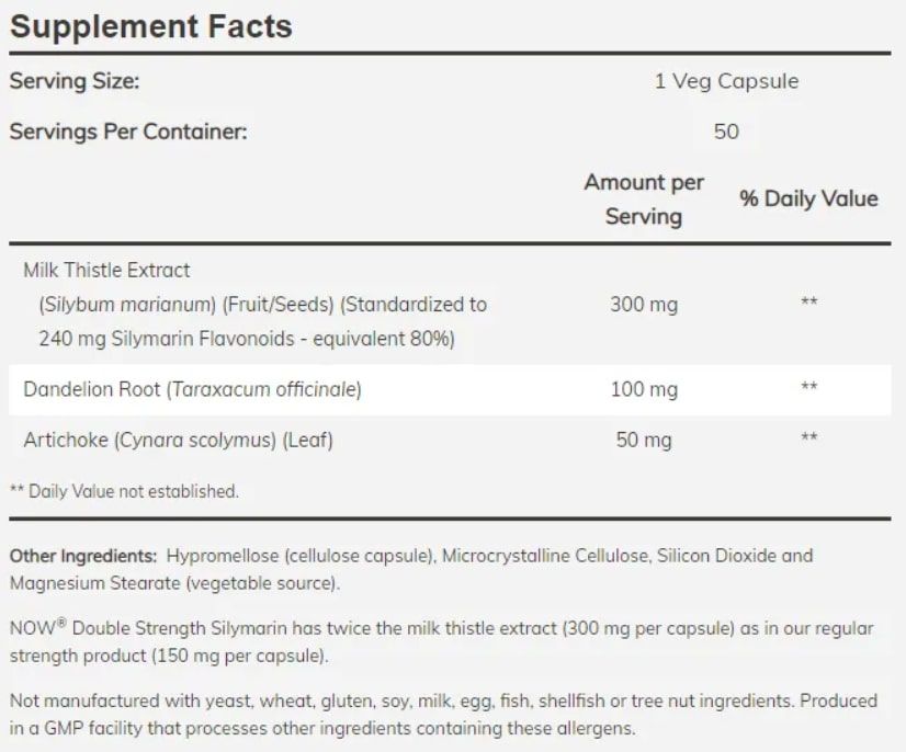 Double Strength Silymarin, 50 capsule, Now | Ozone.ro