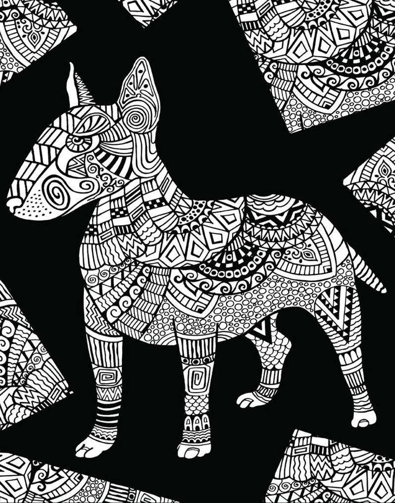 Tablou de colorat ColorVelvet - Bull Terrier, 29,7 x 21 cm | Ozone.ro