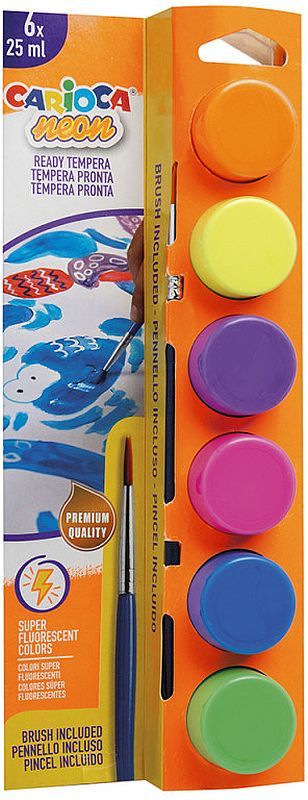 Set de culori tempera Carioca Neon - Cu pensulă, 6 culori x 25 ml ...