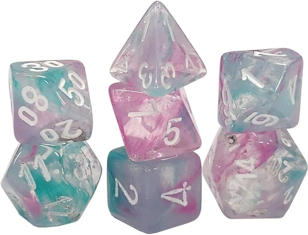 Set mini zaruri Chessex Nebula Wisteria/White Polyhedral (7 buc ...
