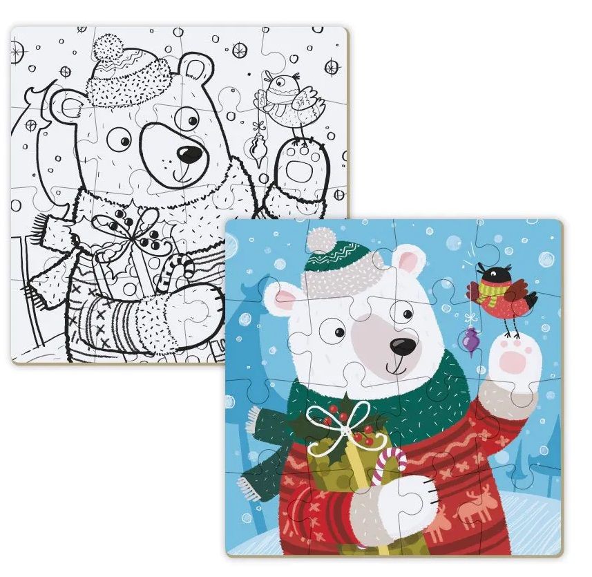 Puzzle de colorat 2 în 1 Dodo - Urs de Crăciun | Ozone.ro