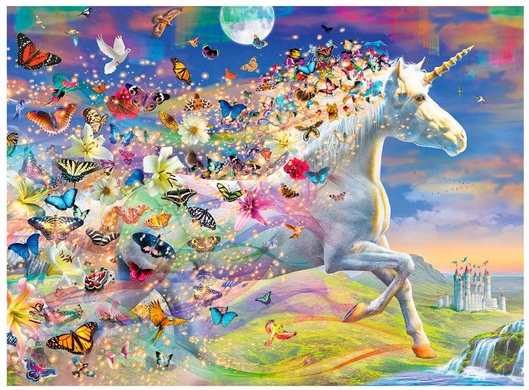 Puzzle strălucitor Ravensburger din 500 de piese - Unicorn și fluturi ...