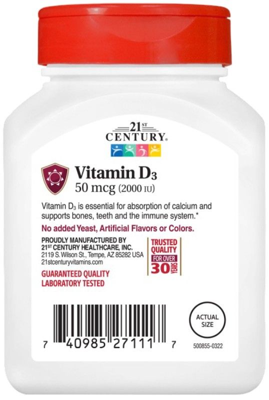 Vitamin D3, 50 mcg, 110 tablete, 21st Century | Ozone.ro